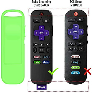 4 Pack Protective Case for TCL Roku TV Steaming Stick 3600R/3800/3900 Remote,Silicone Cover Roku Voice/Express/Premiere Remote Controller Skin,Replacement Sleeve-Glow Green,Glow Blue,Red,Blue