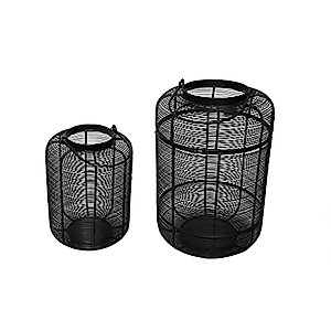 Interior Innovations Decorative Indoor/Outdoor 2 Lantern Set for Flowers or Candles, Black Round Design