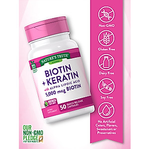 Biotin 5000 mcg | 50 Capsules | With Keratin and Alpha Lipoic Acid | Non-GMO & Gluten Free Supplement | by Nature's Truth