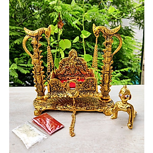 WC Jhula for Krishna Bal Gopal | Laddu Gopal Metal Swing & roli chawal tika combo |Baby Krishna Lord Krishna | Janmashtami Palna for Home Temple mandir-Janmashtami jhula Home décor,housewarming gift
