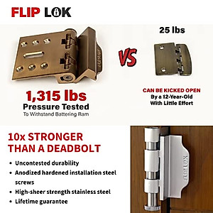 FlipLok High Security Door Lock - 10X Stronger Than a Deadbolt, Keypad Lock, Black, Keyless