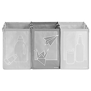 Navaris Recycle Bag Set (3 Pieces) - Reusable Recycling Bags to Separate Paper, Plastic, Glass - Recycling Bins Sorter Bin Organizer Kitchen - Gray