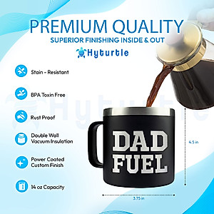 HYTURTLE Dad Fuel Coffee Black Mug/Tumbler 14oz Stainless Steel Gift for Dad on Father's Day, Birthday, Christmas
