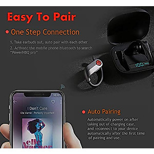 TWS Bluetooth Earbuds V5.0 with Charging Case, True Wireless Stereo Sport Headphones in-Ear Earphones with Mic, Noise Cancelling Headsets with Ear Hooks for Sports, for iPhone Smartphones (red)