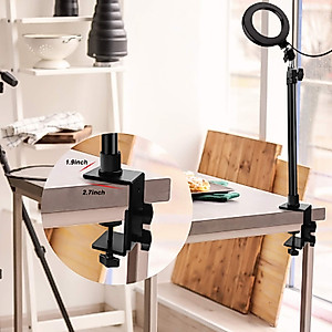 Obeamiu 2 Pack C Clamp Desk Mount Light Stand with 1/4" Ball Head and Hot Shoe Mount Adapter, 15.5-25.5 Inch Adjustable Tabletop Bracket Stand for DSLR Camera, Ring Light, Video Monitor, Microphone