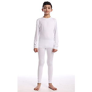 CVVTEE Boys Athletic Base Layer Compression Underwear Set 2pcs Thermal Long John for Kids (10(Height:51.18"-55.12"), White)