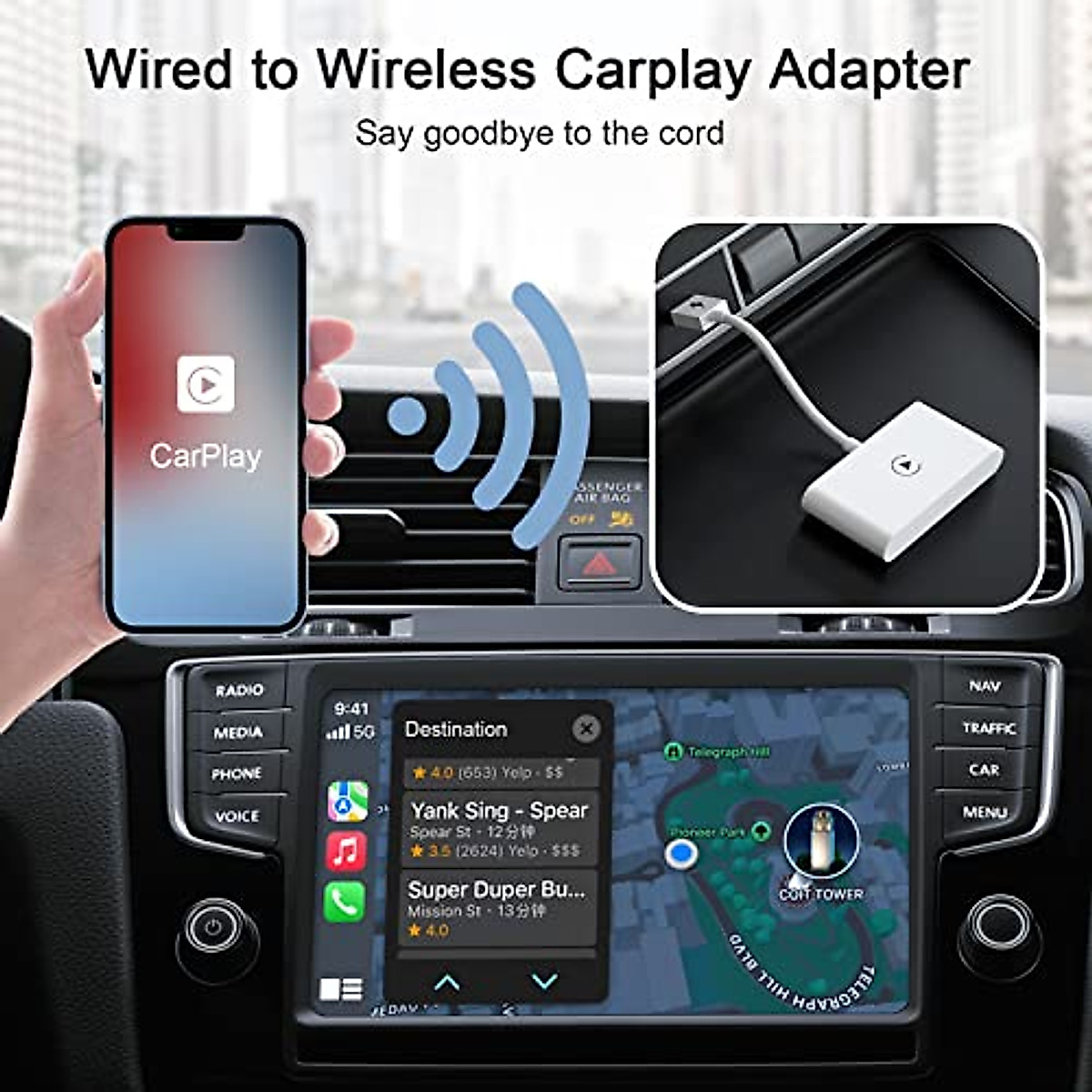 MADIT Wireless CarPlay Adapter for iPhone - 2022 Upgrade Wired to Wireless Carplay Dongle -@Plug & Play