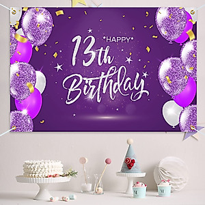 HAMIGAR 6x4ft Happy 13th Birthday Banner Backdrop - 13 Years Old Birthday Decorations Party Supplies for Girls - Purple