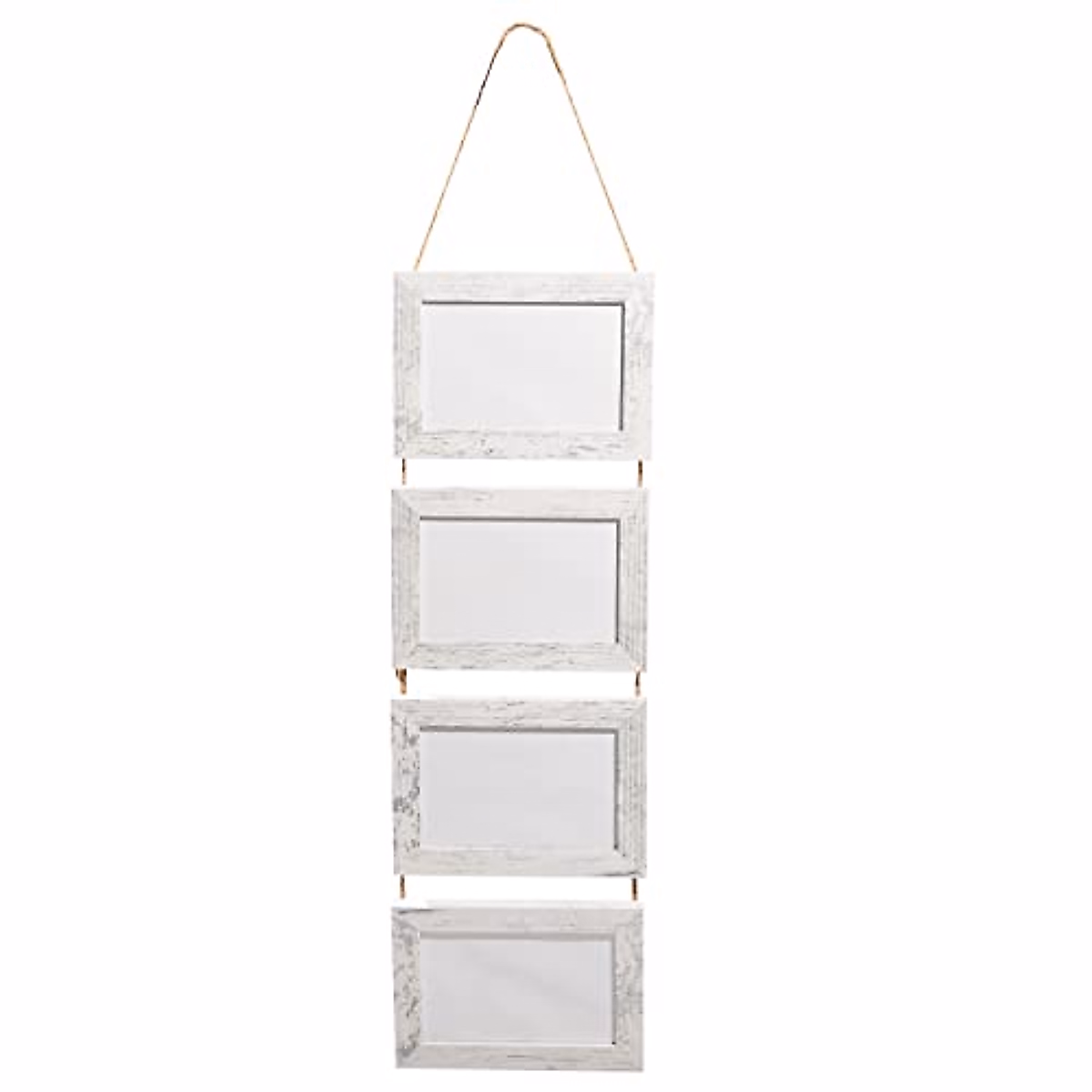 Houseables Collage Picture Frame, Hanging Photo Frames, 4” x 6” Prints, 2 PK, 4 Frame Set, White, Whitewash, Wood, w/Glass, Twine, Hanger, Rustic Style, Country Chic, Landscape, Farmhouse Decor