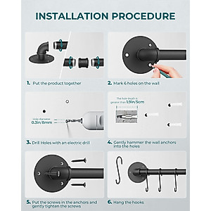 OROPY 39 inch Pot Bar Rack Wall Mounted Detachable Pans Hanging Rail Kitchen Lids Utensils Hanger with 14 S Hooks Black