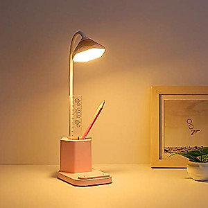 WYZDQ Multifunctional USB Charging Double Touch Student Desktop Pen Holder Desk Lamp LED Soft Night Light 7-Color Atmosphere Light Night Light,Pink
