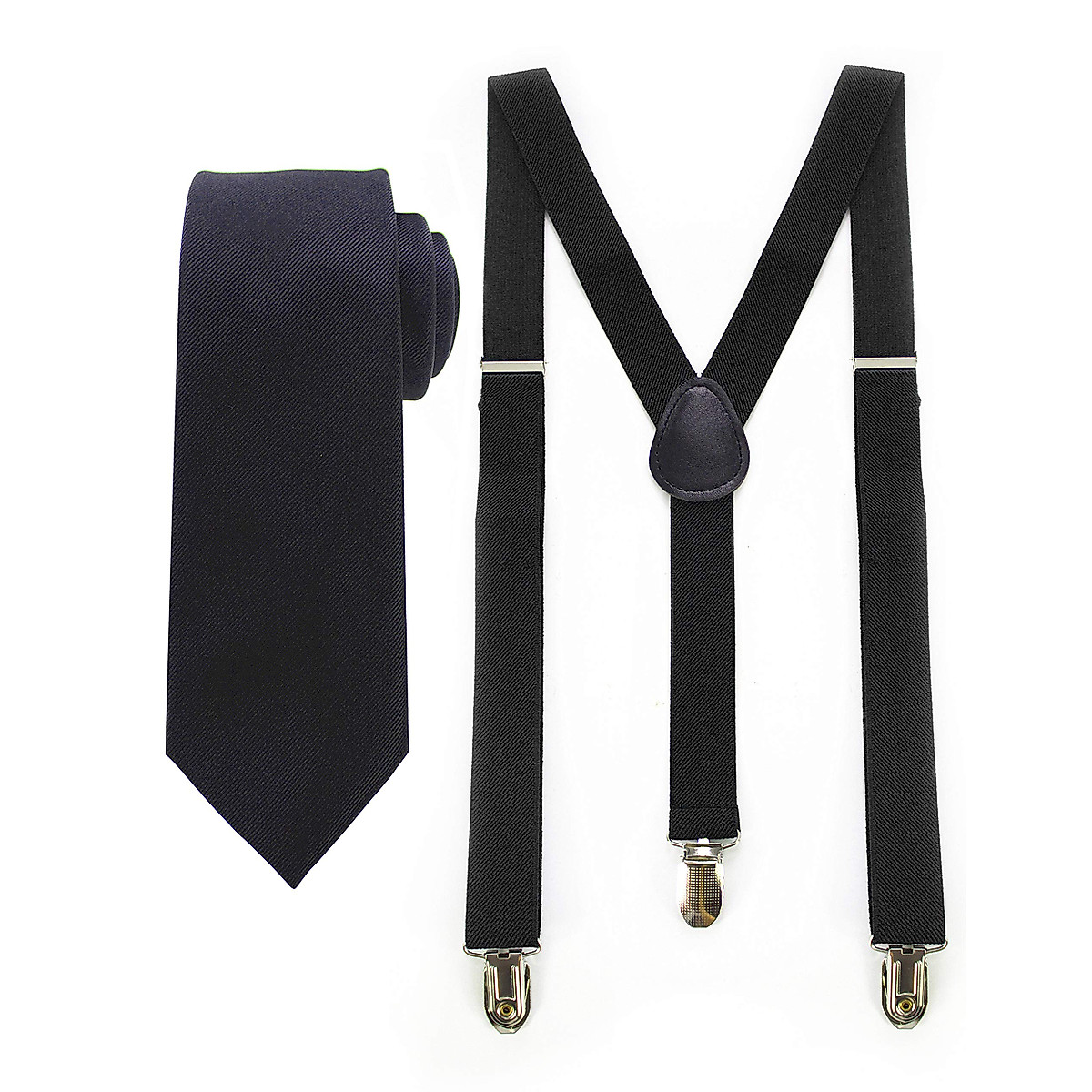 JEMYGINS Black Suspender and Silk Skinny Tie Sets for Men Slim Necktie (Black)