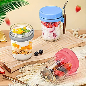 Overnight Oats Containers with Lids and Spoon 16 oz [4 Pack] Large Airtight Overnight Oats Jars Oatmeal Container with Measurement Marks, Glass Mason Jars for Yogurt, Chia Seed Pudding, Cereal, Milk,