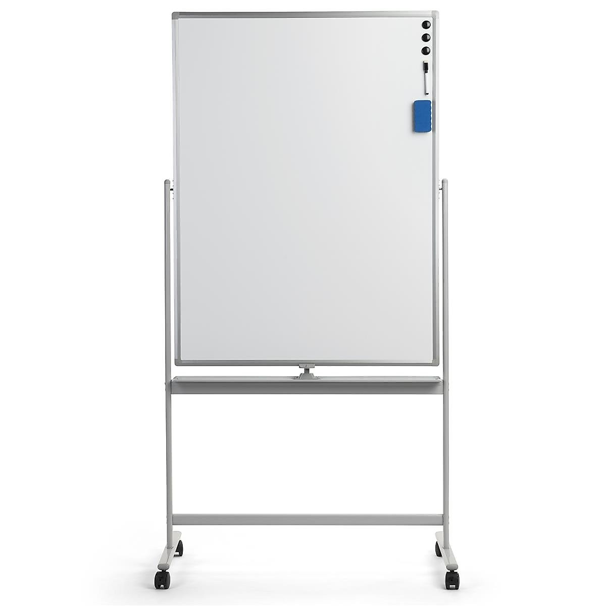 Displays2go 36 x 48 Magnetic White Board with Wheels, Double-Sided – Silver (WHBMOB3648)