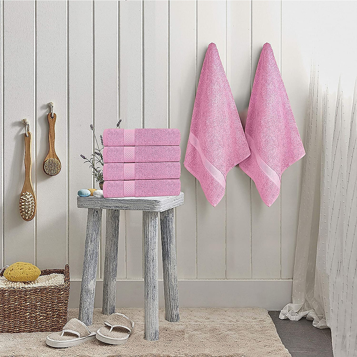 Simpli-Magic Bath Towels Set, 2 Bath Towels, 2 Hand Towels, and 6 Washcloths (10 Piece Set), Ring Spun Cotton Highly Absorbent Towels for Bathroom, Shower Towel (Pink)