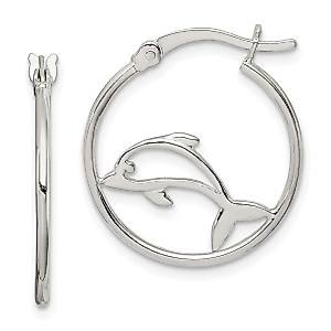 925 Sterling Silver Sea Dolphin Ocean Fish Beach Nautical Hoop Earrings