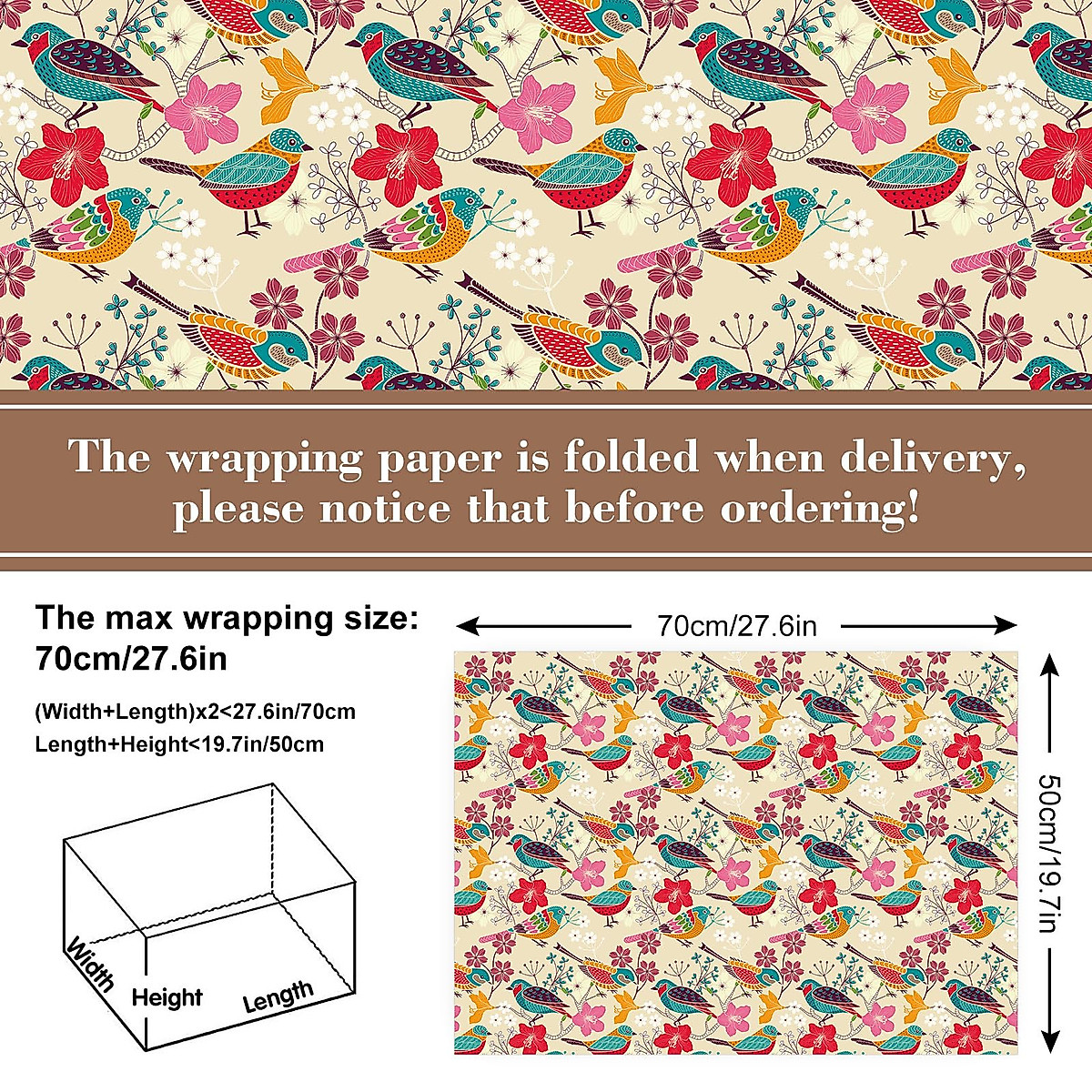 Generic AnyDesign 12 Sheets Vintage Floral Wrapping Paper - Not Roll - Retro Bird Flower Gift Wrap Paper Bulk Folded Flat 4 Designs DIY Craft Art Paper for Wedding Birthday Baby Shower Party Supplies