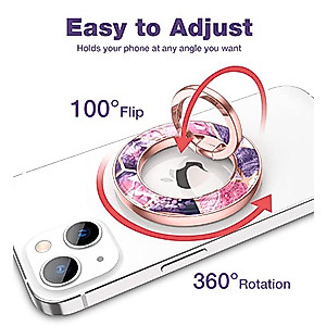 SURITCH Magnetic Cell Phone Ring Holder Grip for iPhone 14/13/12(pro, pro max, Plus, Mini), Finger Grip Folding Adjustable Kickstand for All Magsafe iPhone-Compatibles, Lavender