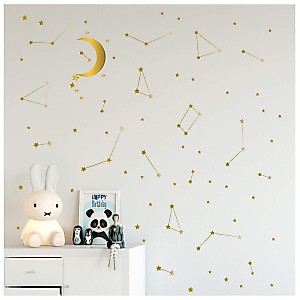 DXLING 190 Gold Star Constellation Wall Decal Kids Bedroom Removable Decoration Outer Space Nursery Sticekrs Zodiac Astronomy Art Mural Decor ZB162 (Gold)