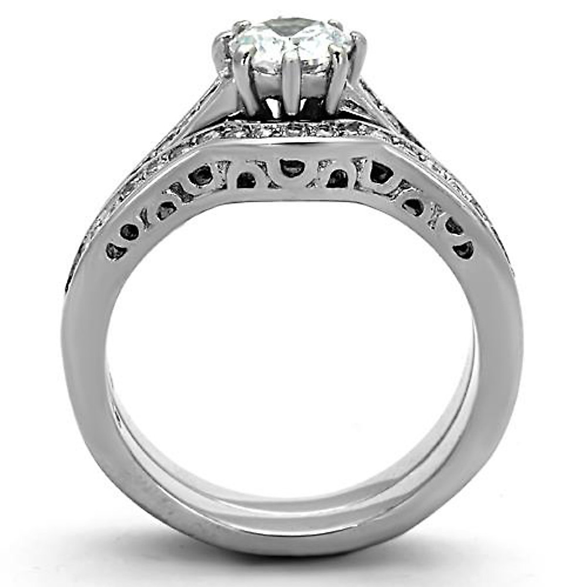 Marimor Jewelry Women's 1.85 Carat Cubic Zirconia Stainless Steel 316 Wedding Ring Set Size 7