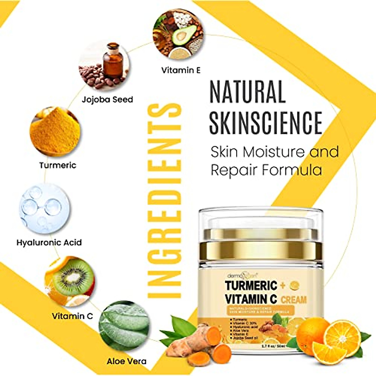 DERMAXGEN Turmeric Face Cream + 30% Vitamin C Glow Boosting Moisturizer & Skin Repairing, Hydrating with Organic Ingredients Anti-Aging Facial Cream, Normal, Dry, Oily & Combination Skin - 1.7 FL OZ
