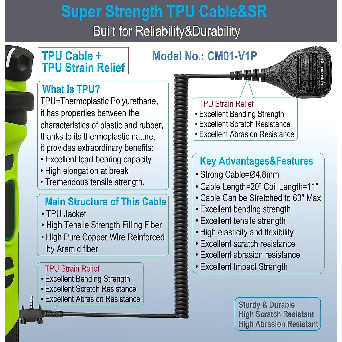 commountain Speaker Mic Compatible for Motorola Vertex Radios VX-261 EVX-261 EVX-531 EVX-534 EVX-539 VX-210 VX-231 VX-260 VX-264 VX-351 VX-354 VX-424 VX-450 VX-451 VX-454, Walkie Talkie Microphone