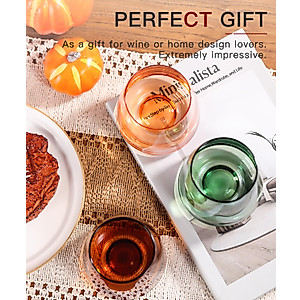 comfit Stemless Colored Wine Glasses Set of 6-15oz Colorful Wine Glasses,Perfect Red Wine Glass Stemware for Wine Lover in Mothers Day Gifts,Party