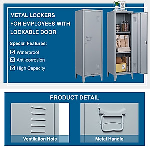 PEUKC Metal Storage Locker, 50" Tall Locker Storage Cabinet for Employees, 3-Tier Storage Cabinet Locker with Lock and Keys for School, Gym, Home, Office Staff (Retro, Assemble Required)