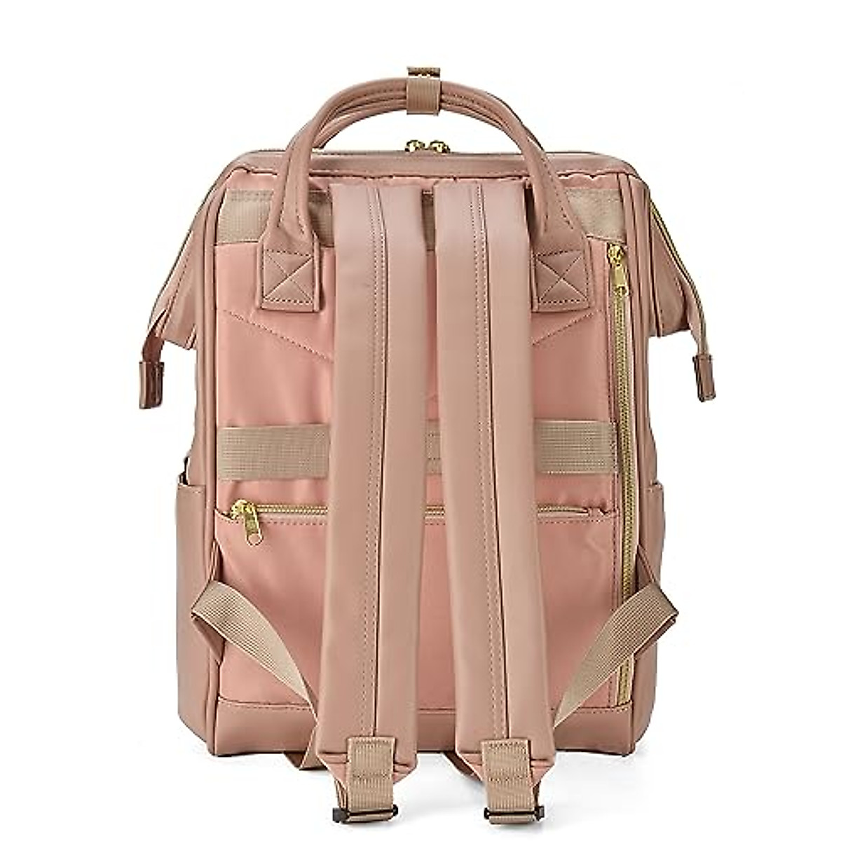 Kah&Kee Leather Backpack Diaper Bag Laptop Travel Doctor Teacher Bag For Women Man (Tan Pink II)