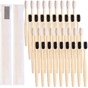 Vesici 200 Pieces Bamboo Toothbrushes Bulk Soft Bristles Toothbrushes with Micro Fur Ultra Wooden Bamboo Tooth Brushes Manual Toothbrushes for Adults Travel Family Hotel Use Individually Packaged