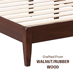 NTC Adept Wooden Bed Frame with Headboard, Crafted from Walnut, Rubber Wood with Silent Slats and Wood Central Supports, 1000 Lb Capacity, Effortless Assembly, Queen - Dark Walnut