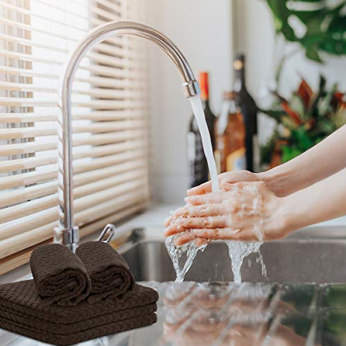 TALVANIA Dishcloths for Kitchen Cotton Terry Dish Cloths 12 Pack Soft and Absorbent Cleaning Dish Rag 12” X 12” Small Dish Towels (Brown)