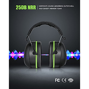 Hocazor HZ07 Upgrade Bluetooth 5.3 Hearing Protection Built-in 1500 mAh Rechargeable Battery 40 Hours+ Playing Time Noise Cancelling 25dB NRR Earmuffs NRR 25dB for Mowing Workshops, Green