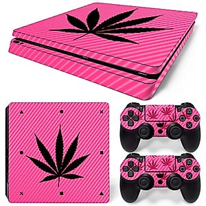 ZOOMHITSKINS Compatible with PS4 Slim Skin, Rose Weed Pink Pot 420 Grass Happy Pot, Durable & Fit, 3M Vinyl, Made in The USA