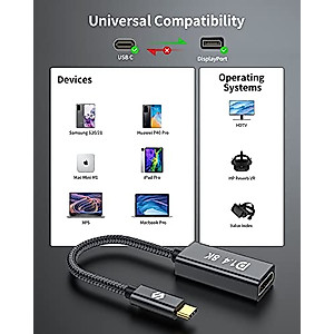 Silkland USB C to DisplayPort 1.4 Adapter 0.66FT [8K@60Hz, 4K@144Hz 120Hz, 2K@240Hz], 5K Type C to DP 1.4 HDR, Thunderbolt 4/3 to Display Port Adapter Compatible with MacBook Pro, Reverb G2, Dell XPS