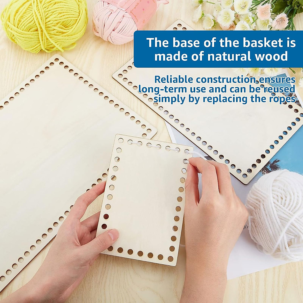 UKQRRTC 6Pcs Wooden Basket Bottom 3 Sizes Crochet Basket Base DIY Crochet Basket Bottom Multifunctional Crochet Bag Bottom Crochet Basket Wood Base for DIY Basket Handbag (Rectangle)