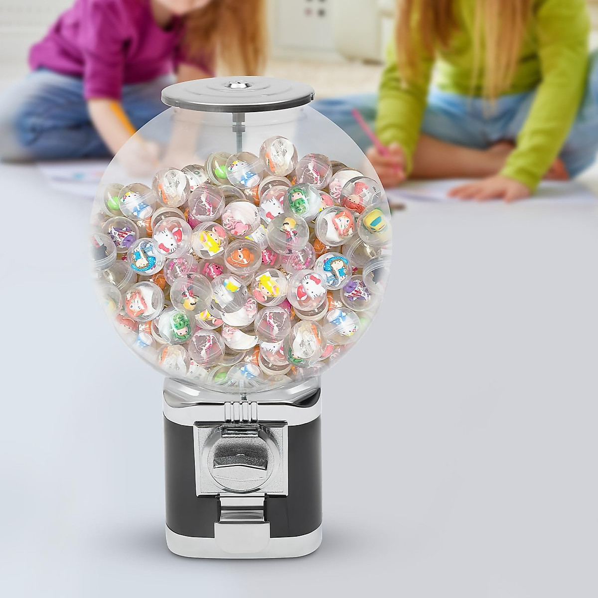 BANLICALI Vending Machine, Modern Freestanding Mini Candy Vending Machine with Keys, Big Bubble Gumball Bank for 1.26" Ball, Gumball Dispenser Machine for Business Black Coin Capacity 800-1000