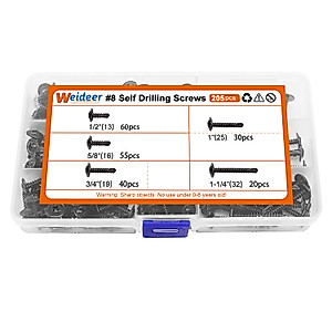weideer #8 Self Drilling Screws Self Tapping Tek Screws Assortment Kit Black Oxide Truss Head Sheet Metal Screws 410 Stainless Steel 205pcs (1/2" to1-1/4)