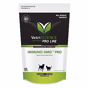 VetriScience Immuno DMG Pro - Immune System Support for Dogs & Cats - Supplement Formula for Liver & Kidney Health Support - Antibody Production & Antioxidant Support for Pets - 50 Chews