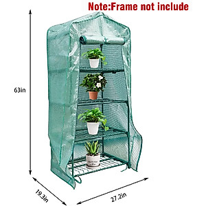 Sfcddtlg 4 Tier Greenhouse Replacement Cover with Roll-Up Zipper Door-PE Plant Greenhouse Cover for Indoor Outdoors Gardening Plants Cold Frost Protection Wind Rain Proof (Frame NOT Include)