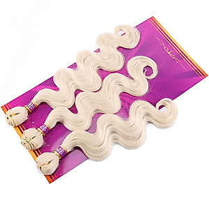 Body Wave Synthetic Hair Weave Extensions 3 Bundles Color 613 Blonde Heat Resistant Fiber (613#)