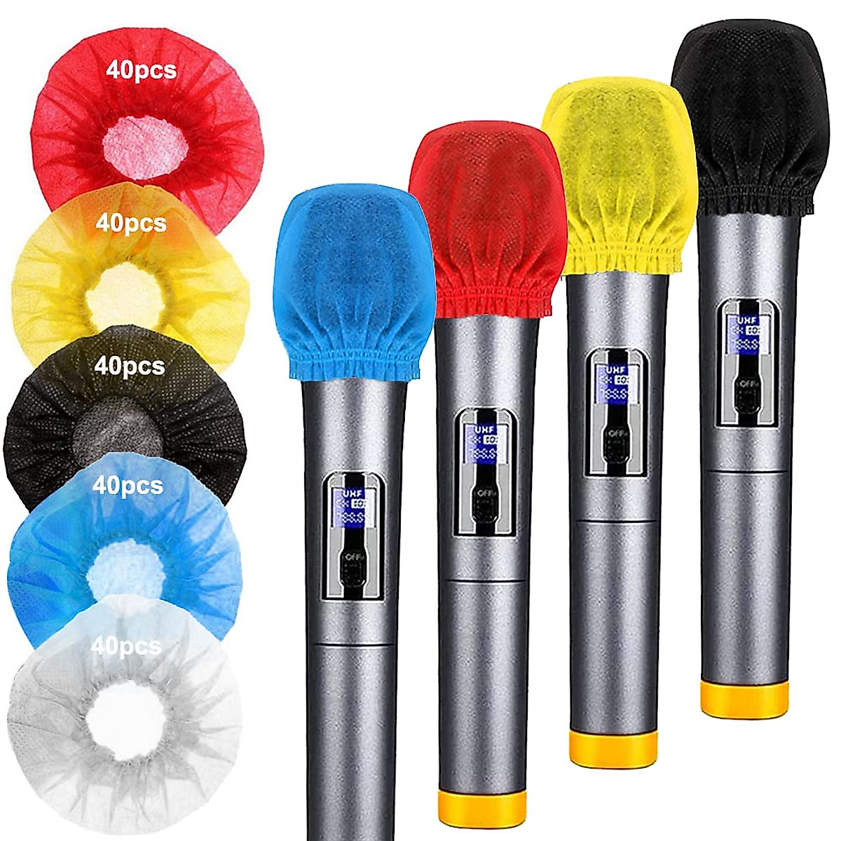 Disposable Microphone Cover, Non-woven Handheld Microphone Windscreen with Elastic Band, Clean and No-odor Mic Covers for KTV, Interview, Recording Studio, Performance, Speech (set-1)