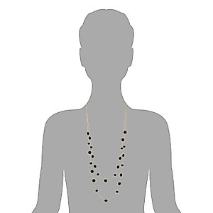 COOLSTEELANDBEYOND Gold Statement Necklace Two-Strand Long Chains with Black Resin Beads Charms Pendant, Dress Prom