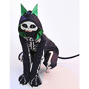haikyuu Halloween Women Skull Cat Onesie Skeleton Pajama Cosplay Costume Loungewear Hooded Kigurumi Jumpsuit Homewear (large, cat green and black)