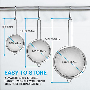 Hamilton Beach Fine Mesh Strainer - Stainless Steel Fine Mesh Sieve - Set of 3 Strainers for Baking, Pasta, Rice, Flour & Vegetable, Tea Sifter, Food Strainer with Long Handle - Perfect Kitchen Tool