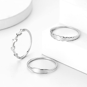KAZITSAN Stainless Steel Rings for Women Statement Rings Fashion Plain Band Knuckle Stacking Midi Rings Silver 3pc size 11