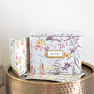 Vinca Blue Greeting Card Organizer and Storage Box with Dividers, Cards, and Envelopes | Greeting Card Keeper, Notecard Box, Birthday Card Organizer (Floral)