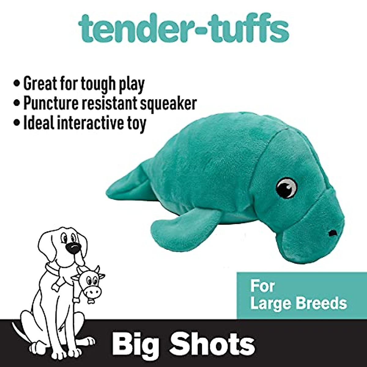 SmartPetLove Snuggle Puppy Tender-Tuffs - Large Marine Stuffed Plush Manatee Toy - with Puncture Resistant Squeaker, Great for Big Dogs