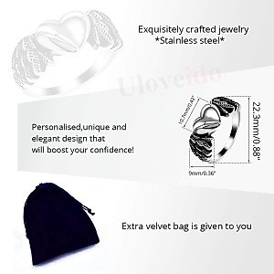 Stainless Steel Angel Heart Wings Ring, Retro Black Wings Of Love Promise Ring for Women Ladies Y678(Size 7)