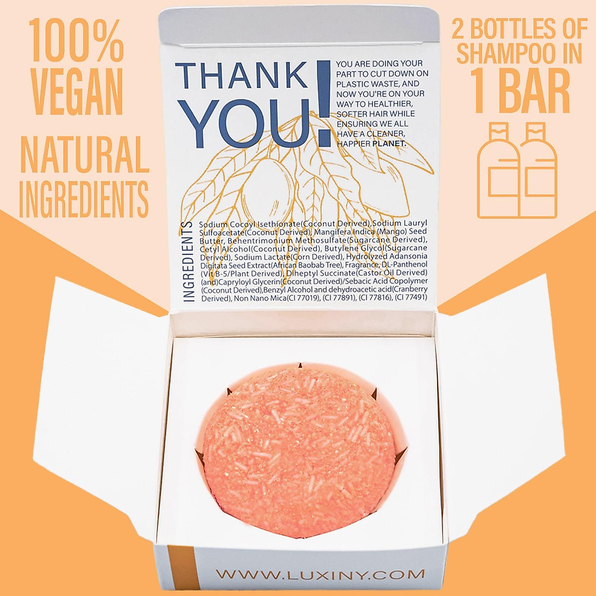 Luxiny Shampoo Bar, Natural, Made in USA, Up to 60 Washes, Vegan, Sulfate Free, Mango, 2.2 Ounce, Shampoo Bar All Hair